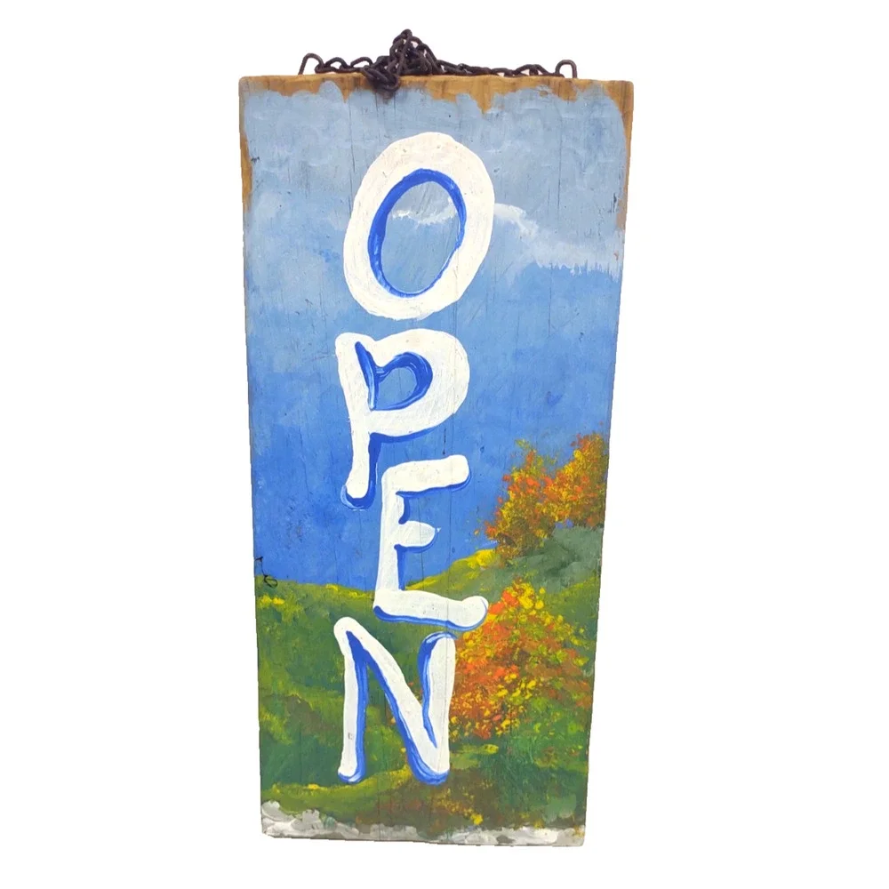 Handmade | Accents | Vtg Hand Painted Primitive Wooden Open Sign Wall ...